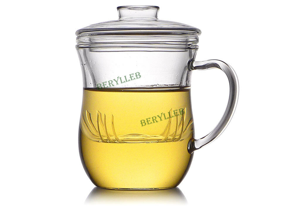 High Grade Clear Glass Office Teacup w/t Infuser & Lid 300ml 10fl.oz ...